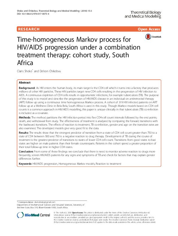 (PDF) Time-homogeneous Markov process for HIV/AIDS progression under a ...