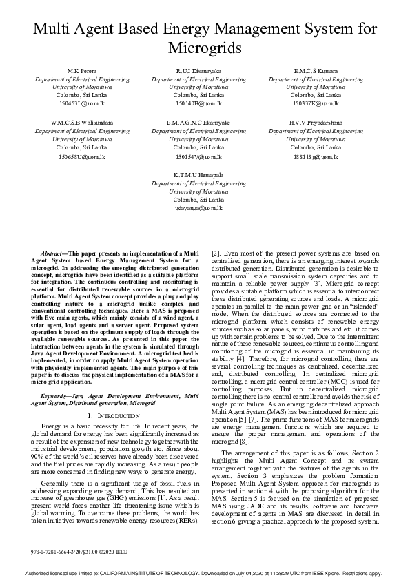 (PDF) Multi Agent Based Energy Management System for Microgrids