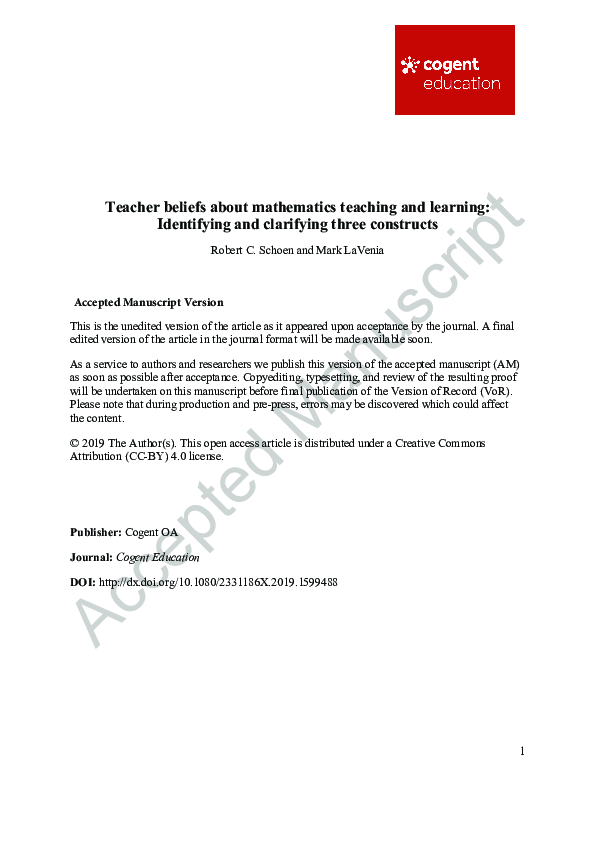 (PDF) Teacher beliefs about mathematics teaching and learning ...