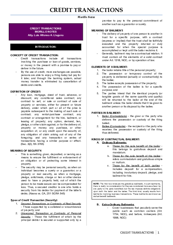 (PDF) Credit Transactions Notes Morillo