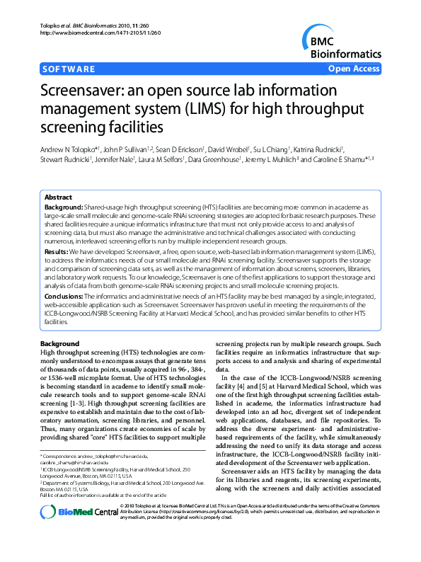 (PDF) Screensaver: an open source lab information management system ...