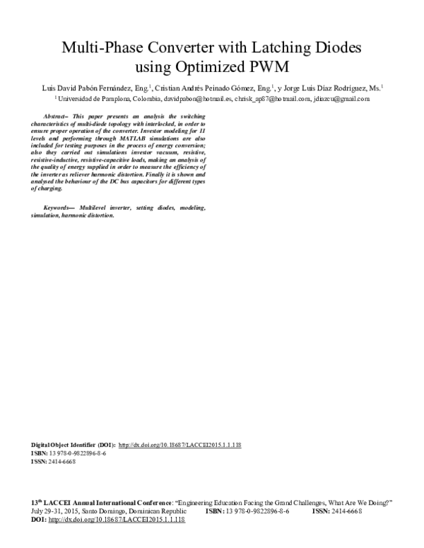 (PDF) Convertidor multinivel trifásico con enclavamiento por diodos con ...