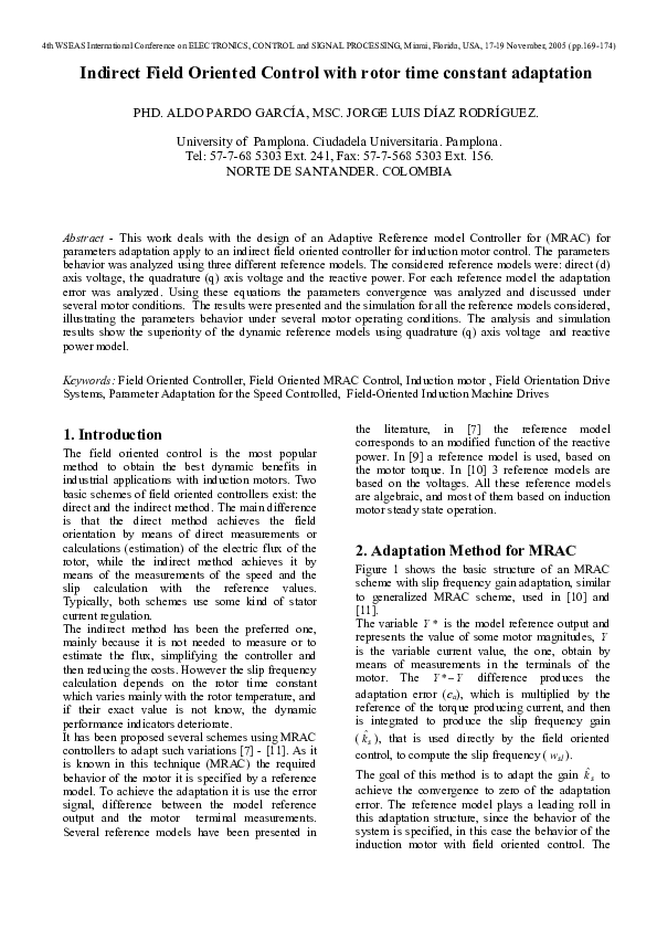 (PDF) Indirect field oriented control with rotor time constant adaptation