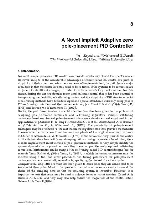 Pdf A New Implicit Adaptive Zero Pole Placement Pid Controller