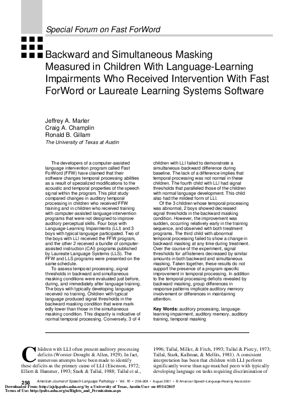 (PDF) Backward and Simultaneous Masking Measured in Children With Language-Learning Impairments ...