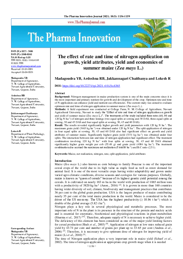 Pdf The Effect Of Rate And Time Of Nitrogen Application On Growth Yield Attributes Yield And