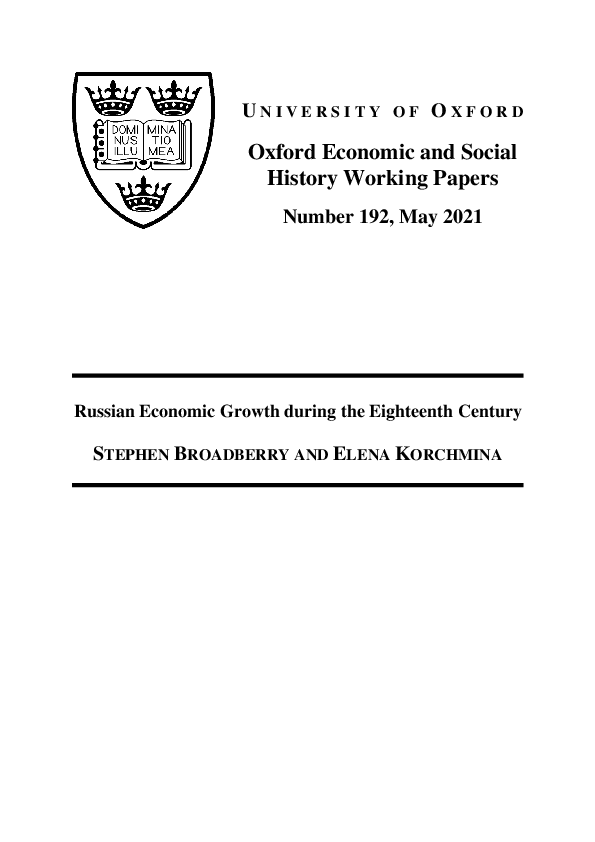 (PDF) Russian Economic Growth in the 18th century (with Stephen Broadberry)