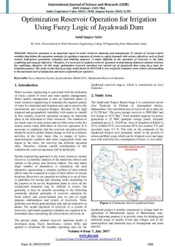 Pdf Optimization Reservoir Operation For Irrigation Using Fuzzy Logic