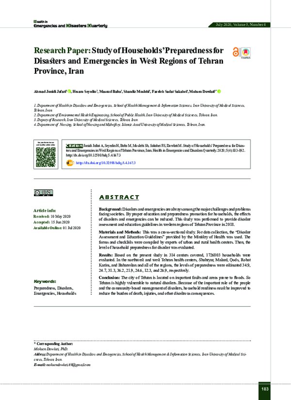 (PDF) Research Paper: Study of Households' Preparedness for Disasters ...