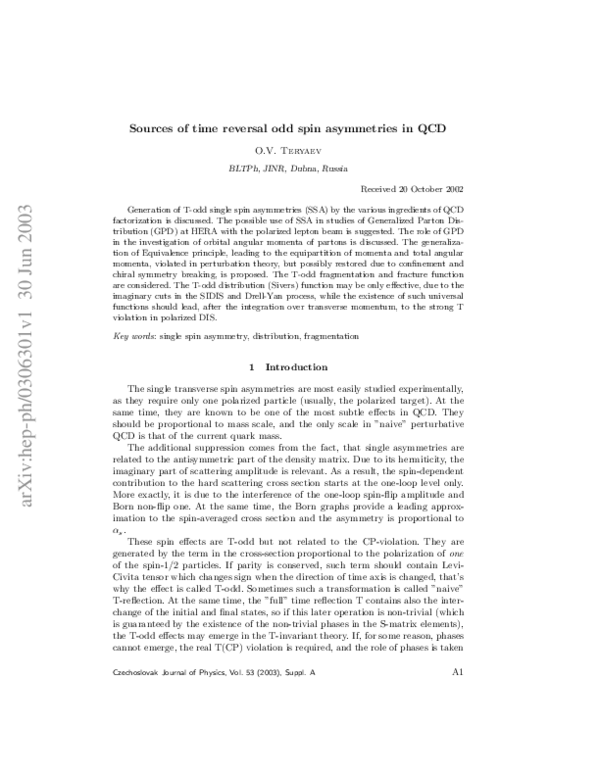 (PDF) Sources of time reversal odd spin asymmetries in QCD