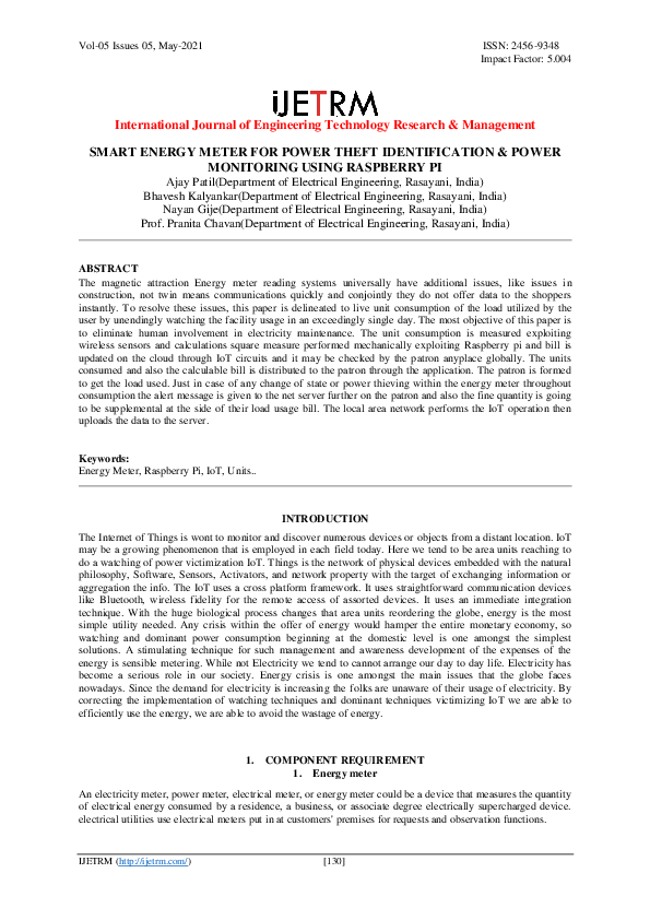 (PDF) SMART ENERGY METER FOR POWER THEFT IDENTIFICATION & POWER ...