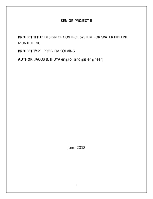 (PDF) design of control system for water pipeline monitoring