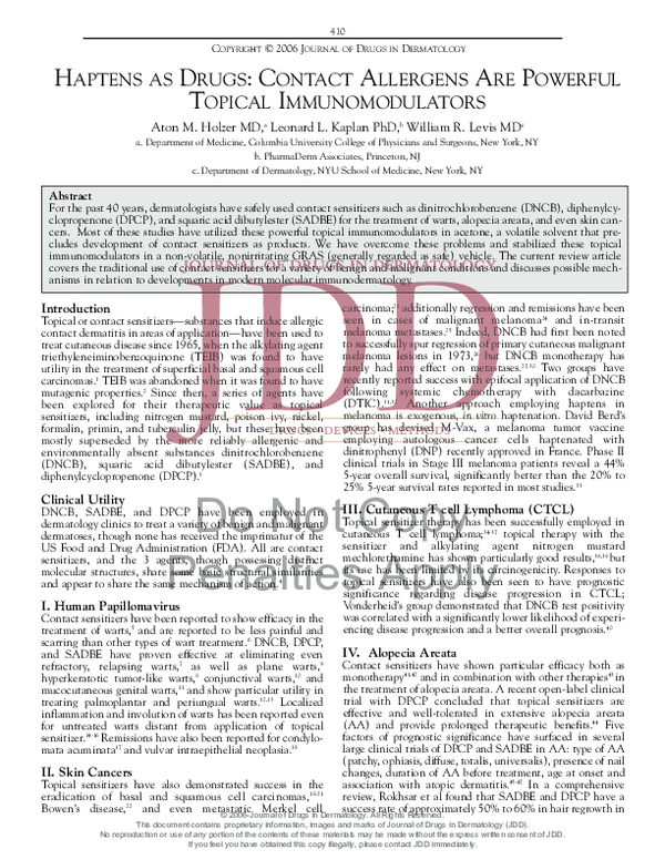 (PDF) Haptens as drugs: contact allergens are powerful topical immunomodulators