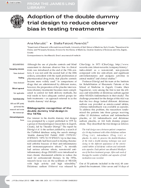 (PDF) Adoption of the double dummy trial design to reduce observer bias ...
