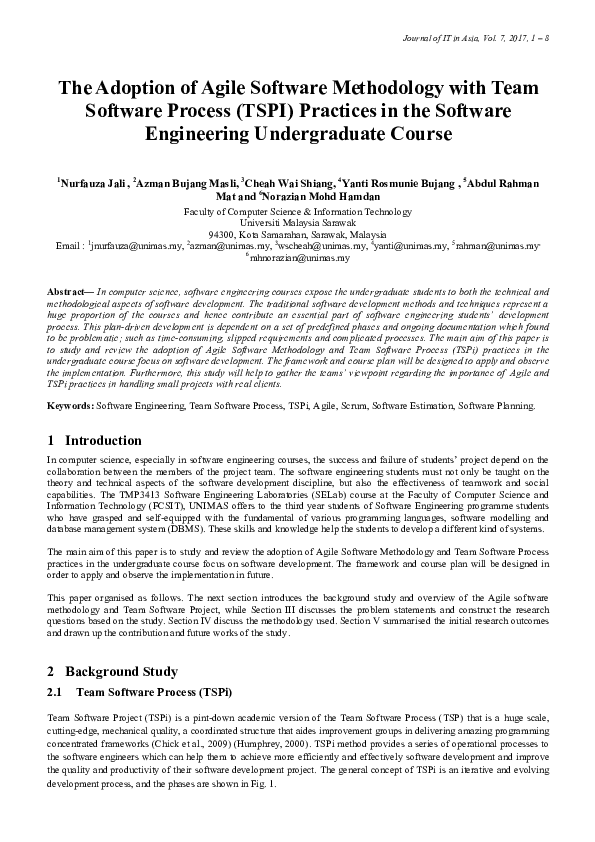 (PDF) The Adoption of Agile Software Methodology with Team Software Process (TSPI) Practices in ...