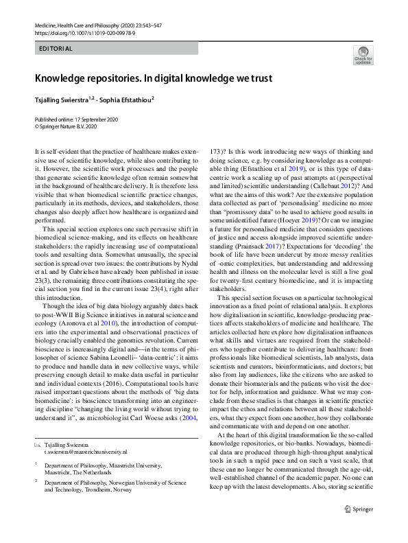 (PDF) Knowledge repositories. In digital knowledge we trust