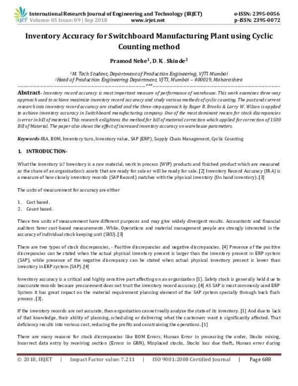 (PDF) Inventory Accuracy for Switchboard Manufacturing Plant using Cyclic Counting method