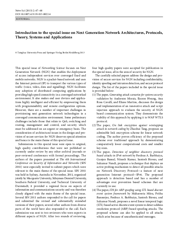 Pdf Introduction To The Special Issue On Next Generation Network Architectures Protocols