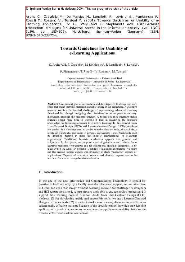 (PDF) Towards guidelines for usability of e-learning applications