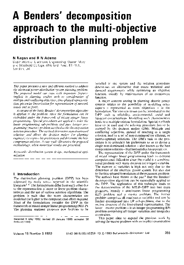 (PDF) A Benders' decomposition approach to the multi-objective distribution planning problem