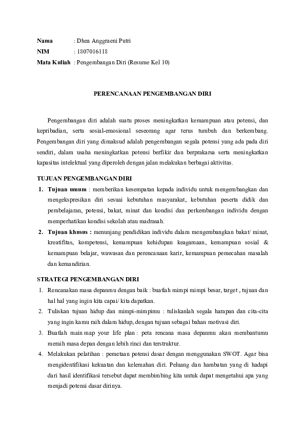 (DOC) PERENCANAAN PENGEMBANGAN DIRI