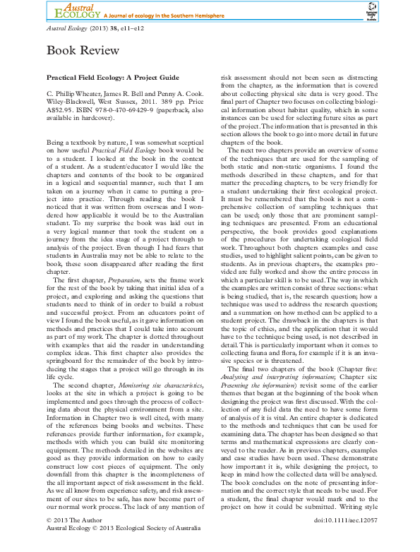 (PDF) Practical Field Ecology: A Project Guide