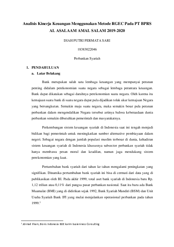 (PDF) Analisis Kinerja Keuangan Menggunakan Metode RGEC Pada PT BPRS As ...