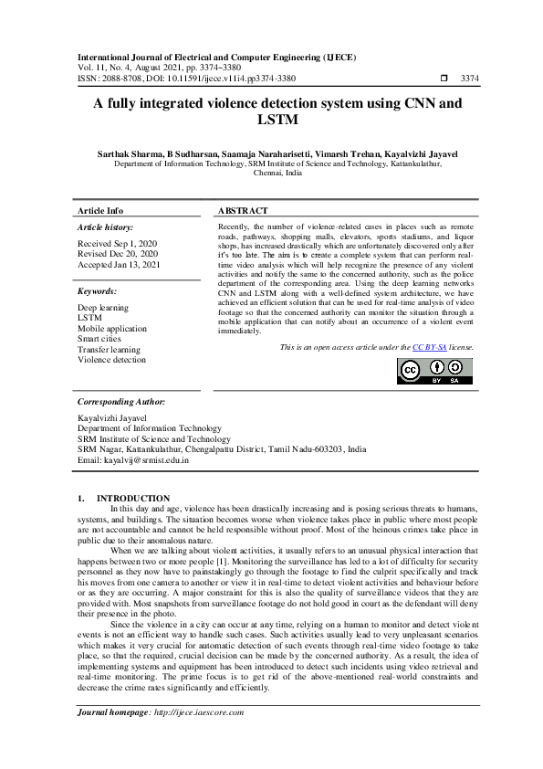 Pdf A Fully Integrated Violence Detection System Using Cnn And Lstm