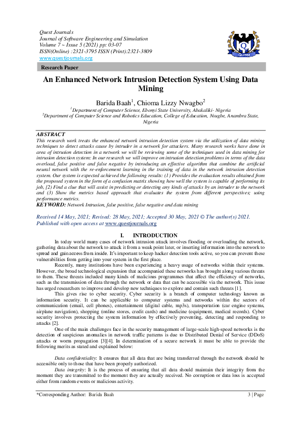 (PDF) An Enhanced Network Intrusion Detection System Using Data Mining