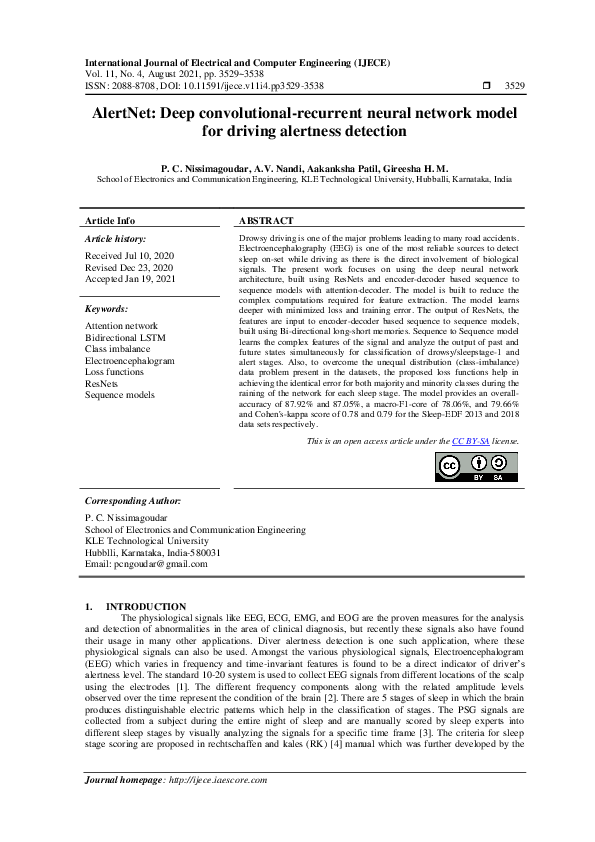 Pdf Alertnet Deep Convolutional Recurrent Neural Network Model For Driving Alertness Detection