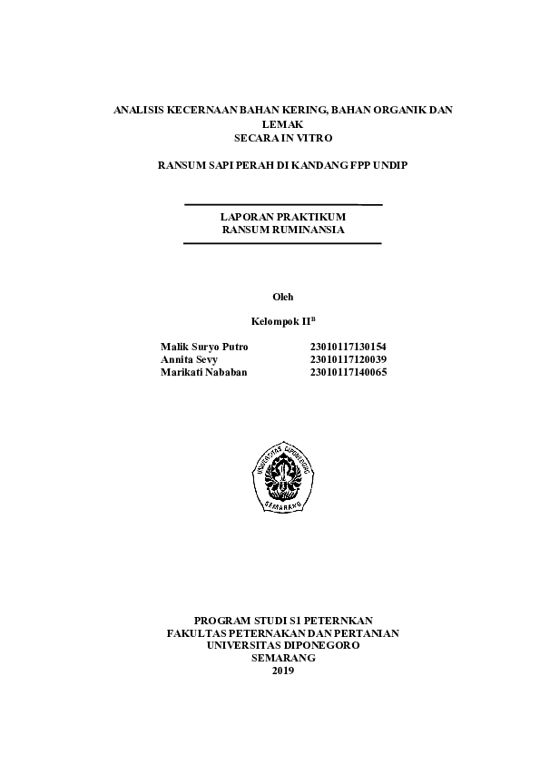 (DOC) ANALISIS KECERNAAN BAHAN KERING, BAHAN ORGANIK DAN LEMAK SECARA ...
