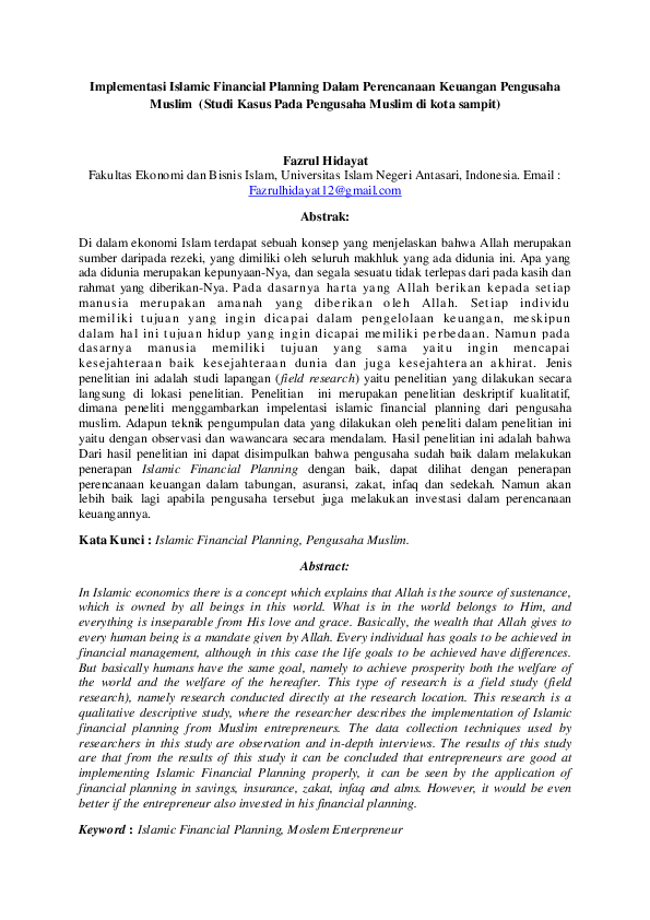 (PDF) Implementasi Islamic Financial Planning Dalam Perencanaan ...