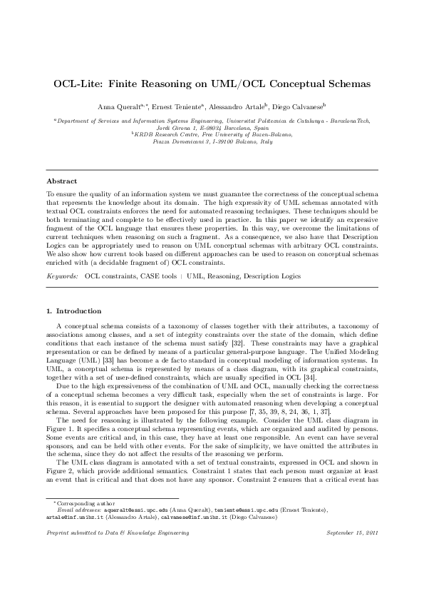 (PDF) OCL-Lite: Finite reasoning on UML/OCL conceptual schemas
