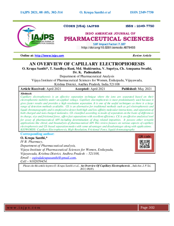 (PDF) AN OVERVIEW OF CAPILLARY ELECTROPHORESIS