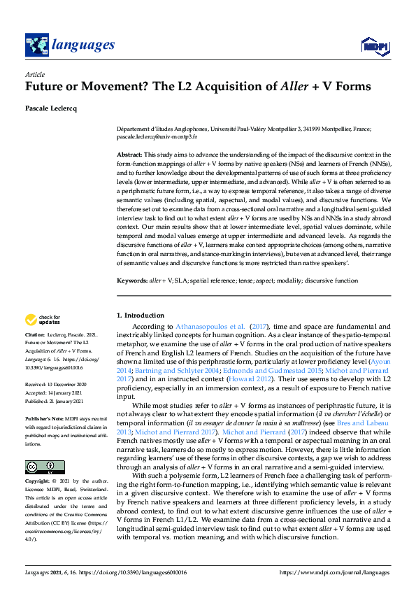 (PDF) Future or Movement? The L2 Acquisition of Aller + V Forms