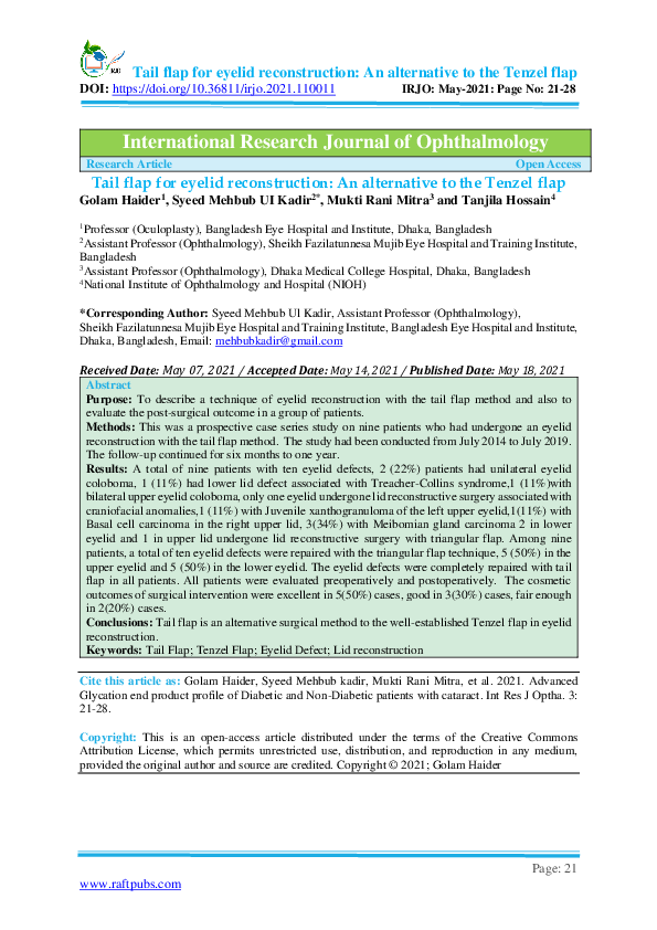 (PDF) Tail flap for eyelid reconstruction: An alternative to the Tenzel ...