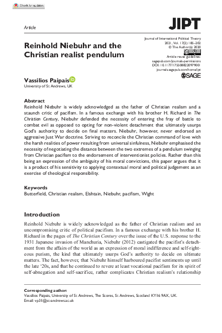 (PDF) Reinhold Niebuhr and the Christian Realist Pendulum