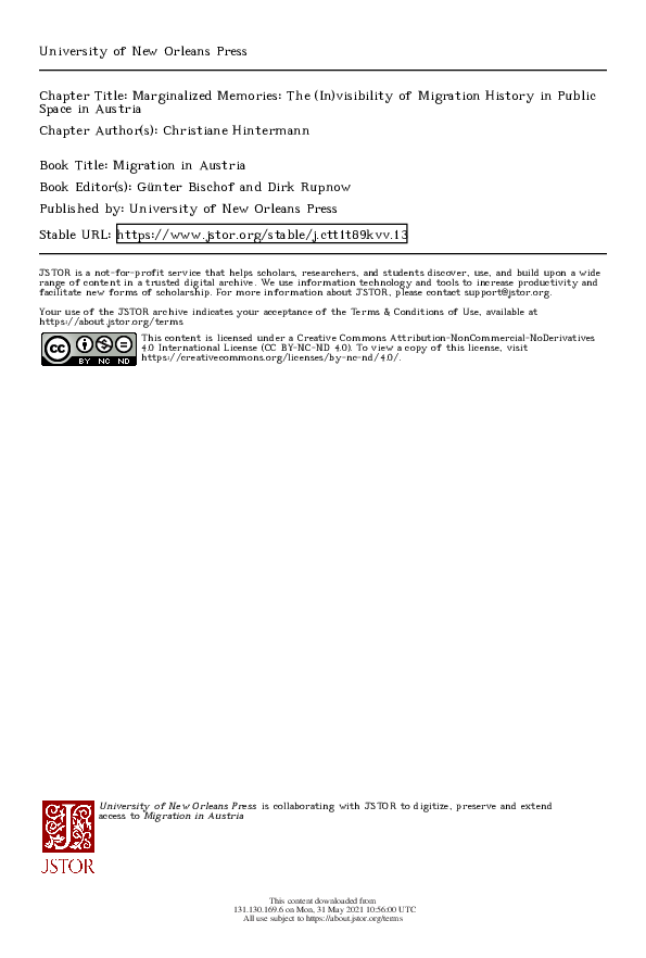 (PDF) Marginalized Memories: The (In)visibility of Migration History in ...