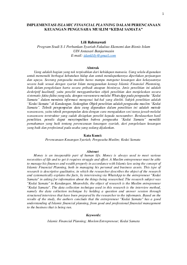 (PDF) IMPLEMENTASI ISLAMIC FINANCIAL PLANNING DALAM PERENCANAAN ...