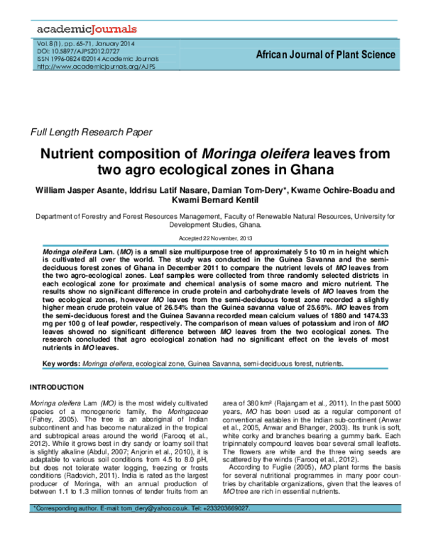 (PDF) Nutrient composition of Moringa oleifera leaves from two agro ...