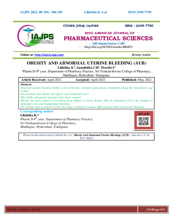 (PDF) OBESITY AND ABNORMAL UTERINE BLEEDING (AUB