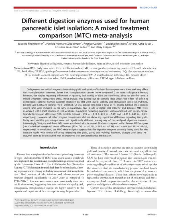 (PDF) Different digestion enzymes used for human pancreatic islet ...