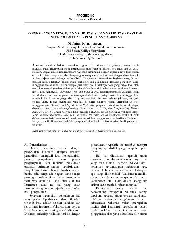 (PDF) Pengembangan Pengujian Validitas Isi dan VAliditas Konstrak: Interpretasi Hasil Pengujian ...