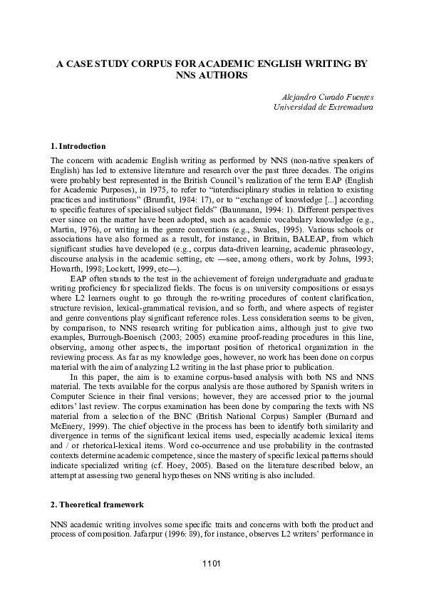 (PDF) A CASE STUDY CORPUS FOR ACADEMIC ENGLISH WRITING BY NNS AUTHORS