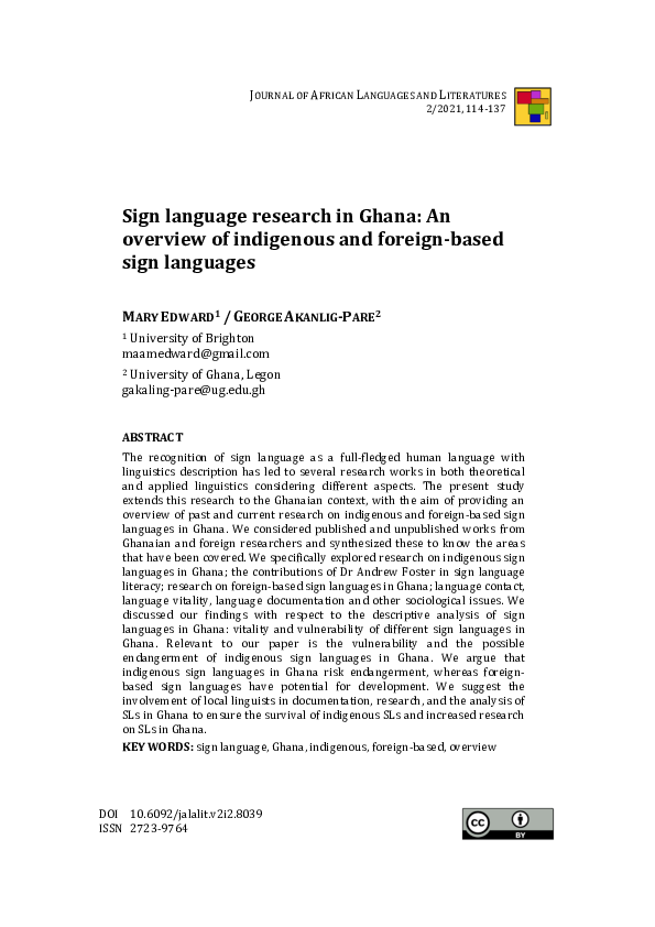 (PDF) Sign language research in Ghana: An overview of indigenous and ...