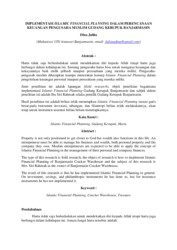(PDF) IMPLEMENTASI ISLAMIC FINANCIAL PLANNING DALAM PERENCANAAN ...