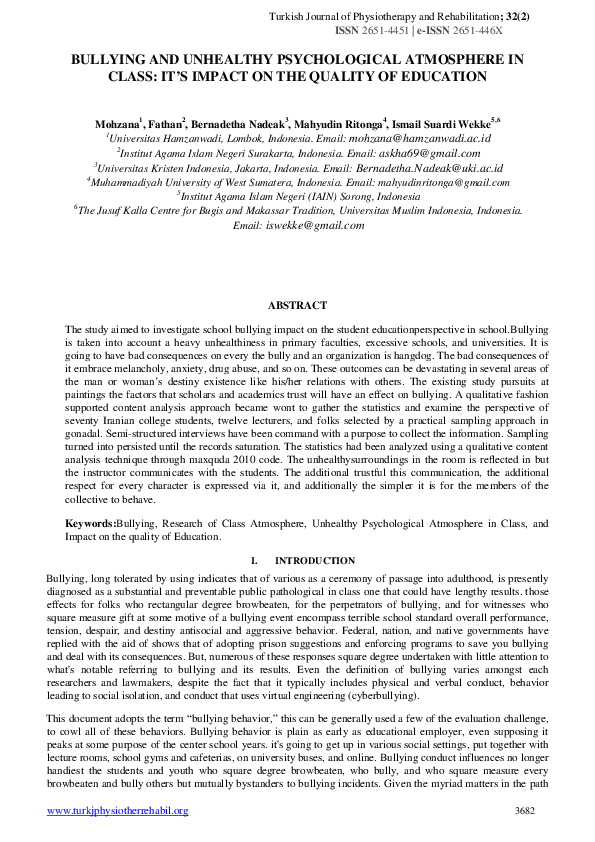 (PDF) Bullying and Unhealthy Psychological Atmosphere in Class: It's ...