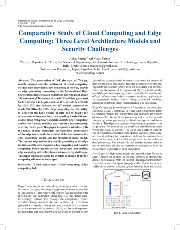 (PDF) Comparative Study of Cloud Computing and Edge Computing: Three ...