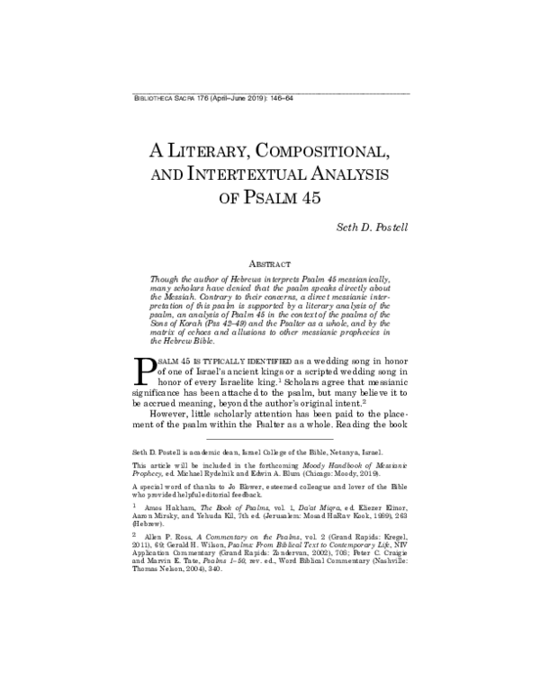 (PDF) A LITERARY, COMPOSITIONAL, AND INTERTEXTUAL ANALYSIS OF PSALM 45
