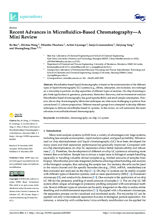 (PDF) Recent Advances in Microfluidics-Based Chromatography—A Mini Review